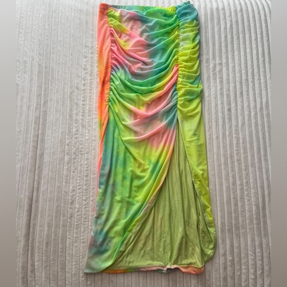 Fashion Nova | Skirts | Fashion Nova Ruched Tie Dye Split Leg Skirt ...